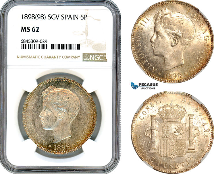 Spain 5 Pesetas 1898 NGC MS62 | MA-Shops