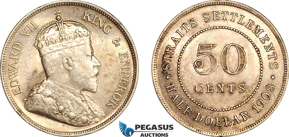 Straits Settlements 50 Cents 1908 EF+ | MA-Shops