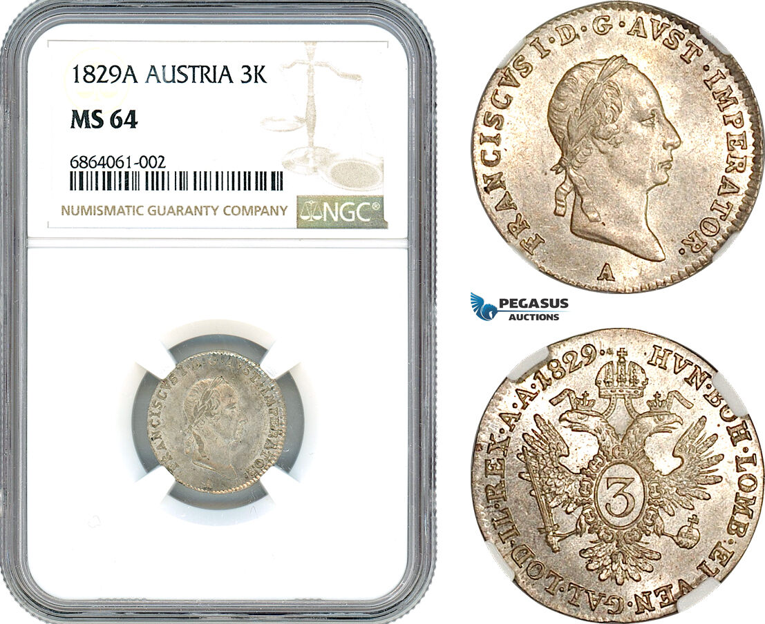 Austria 3 Kreuzer 1829 NGC MS64 | MA-Shops