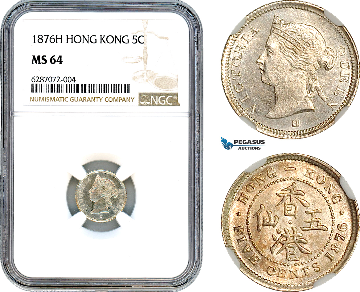 Hong Kong 5 Cents 1876 NGC MS64 | MA-Shops