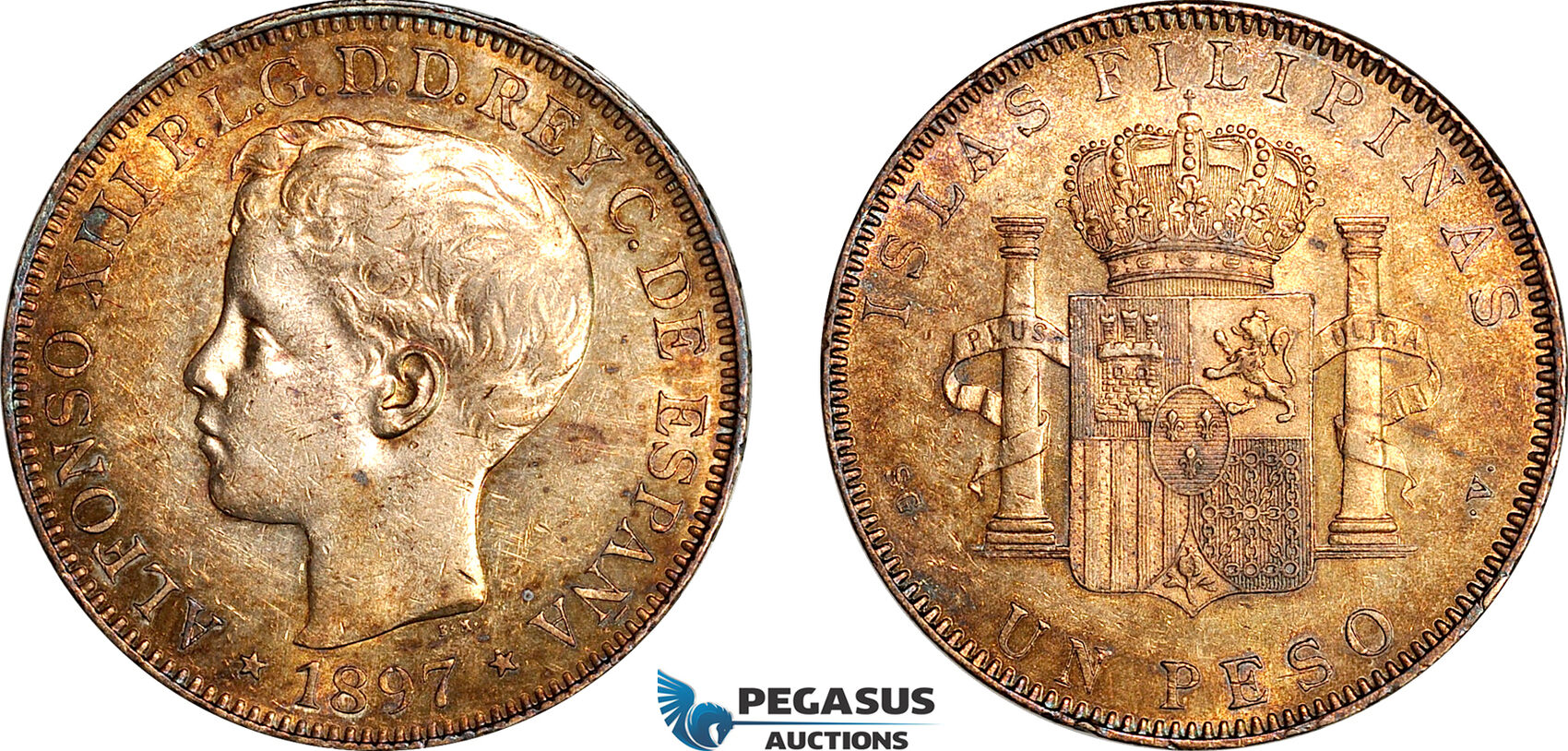Philippines (Spanish Colony) 1 Peso 1897 XF-AU | MA-Shops