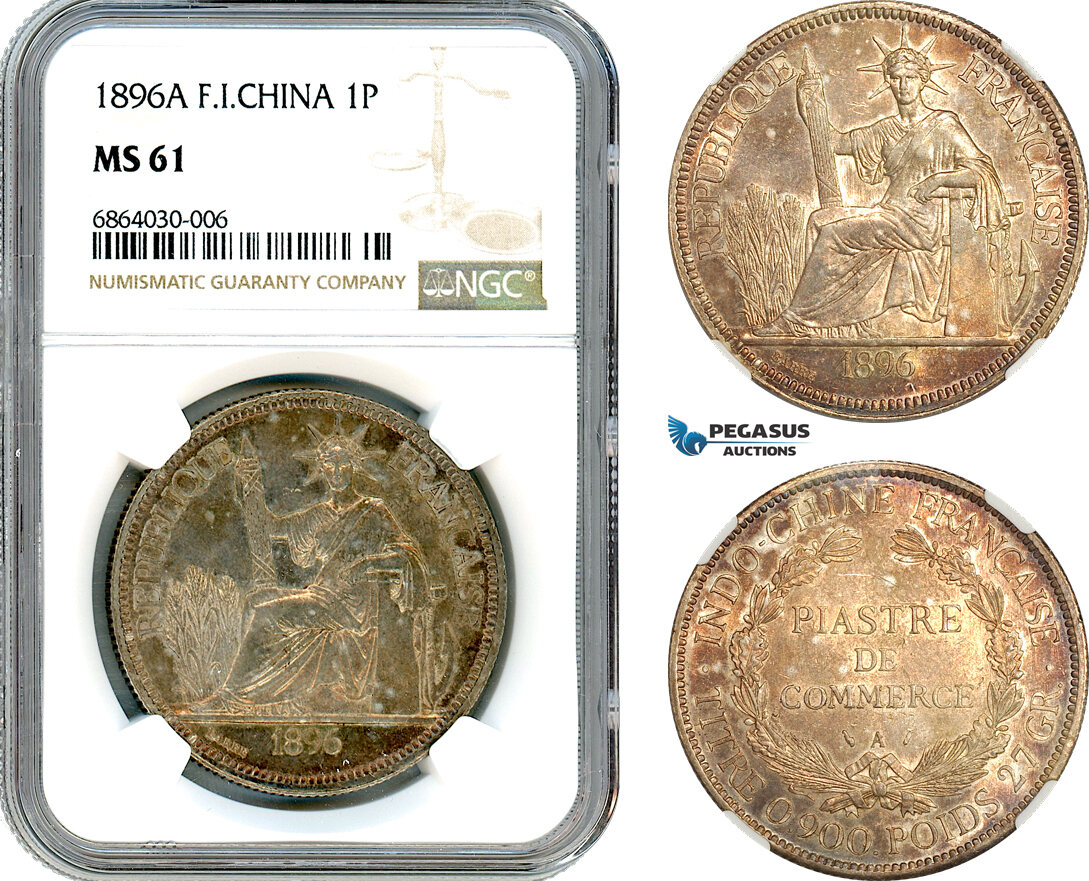 French Indo-China 1 Piastre 1896 NGC MS61 | MA-Shops