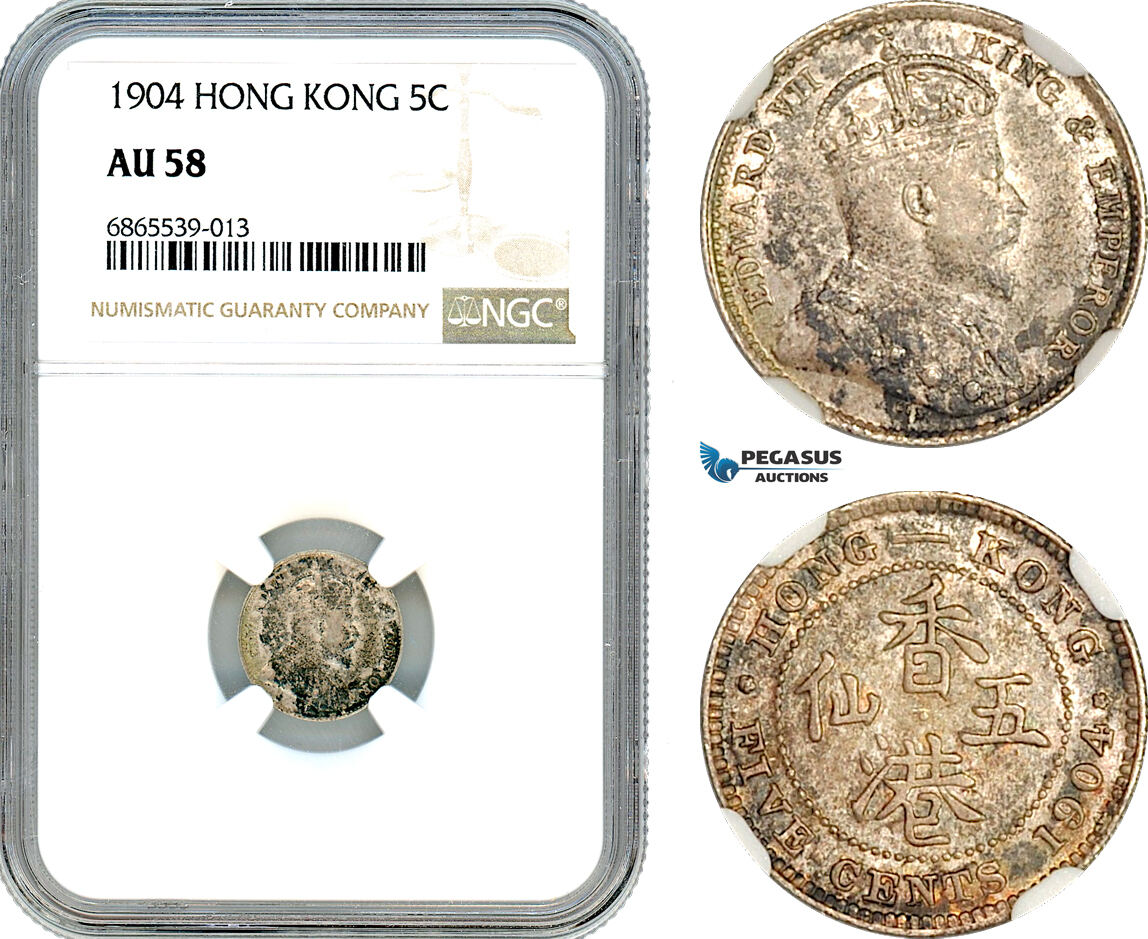 Hong Kong 5 Cents 1904 NGC AU58 | MA-Shops