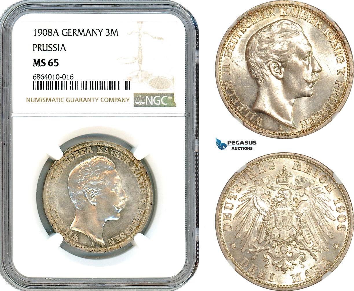 Germany, Prussia 3 Mark 1908 NGC MS65 | MA-Shops