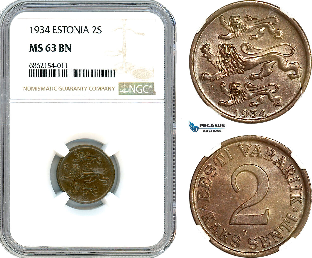 Estonia 2 Senti 1934 NGC MS63BN | MA-Shops
