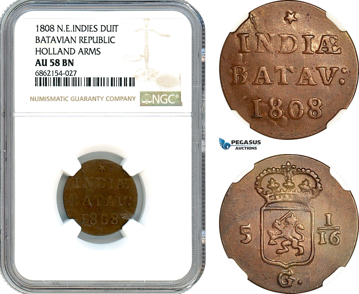 Netherlands East Indies 1 Duit 1808 NGC AU58BN | MA-Shops