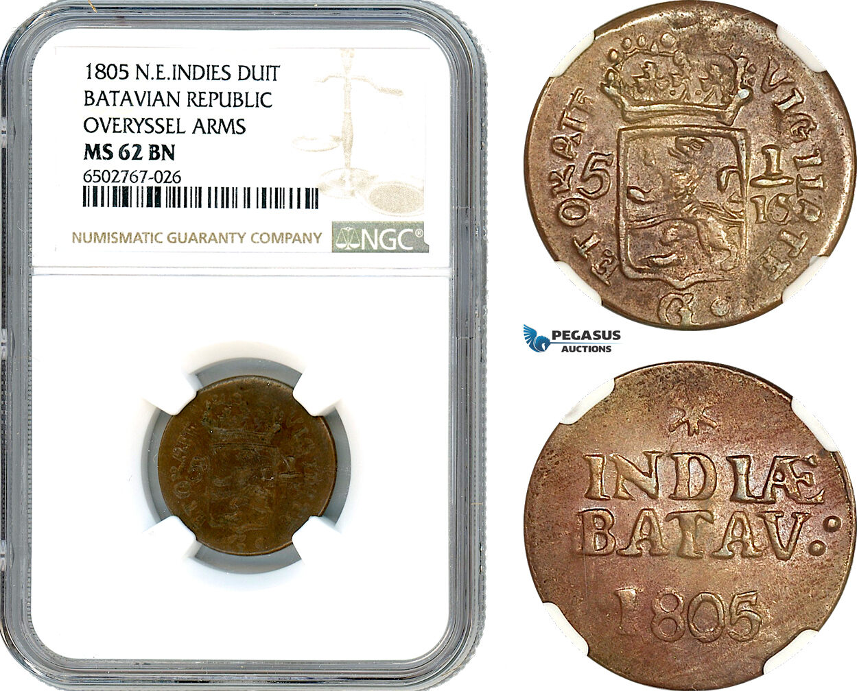 Netherlands East Indies 1 Duit 1805 NGC MS62BN | MA-Shops