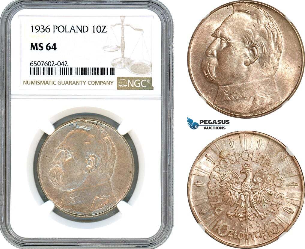 Poland 10 Zlotych 1936 NGC MS64 | MA-Shops