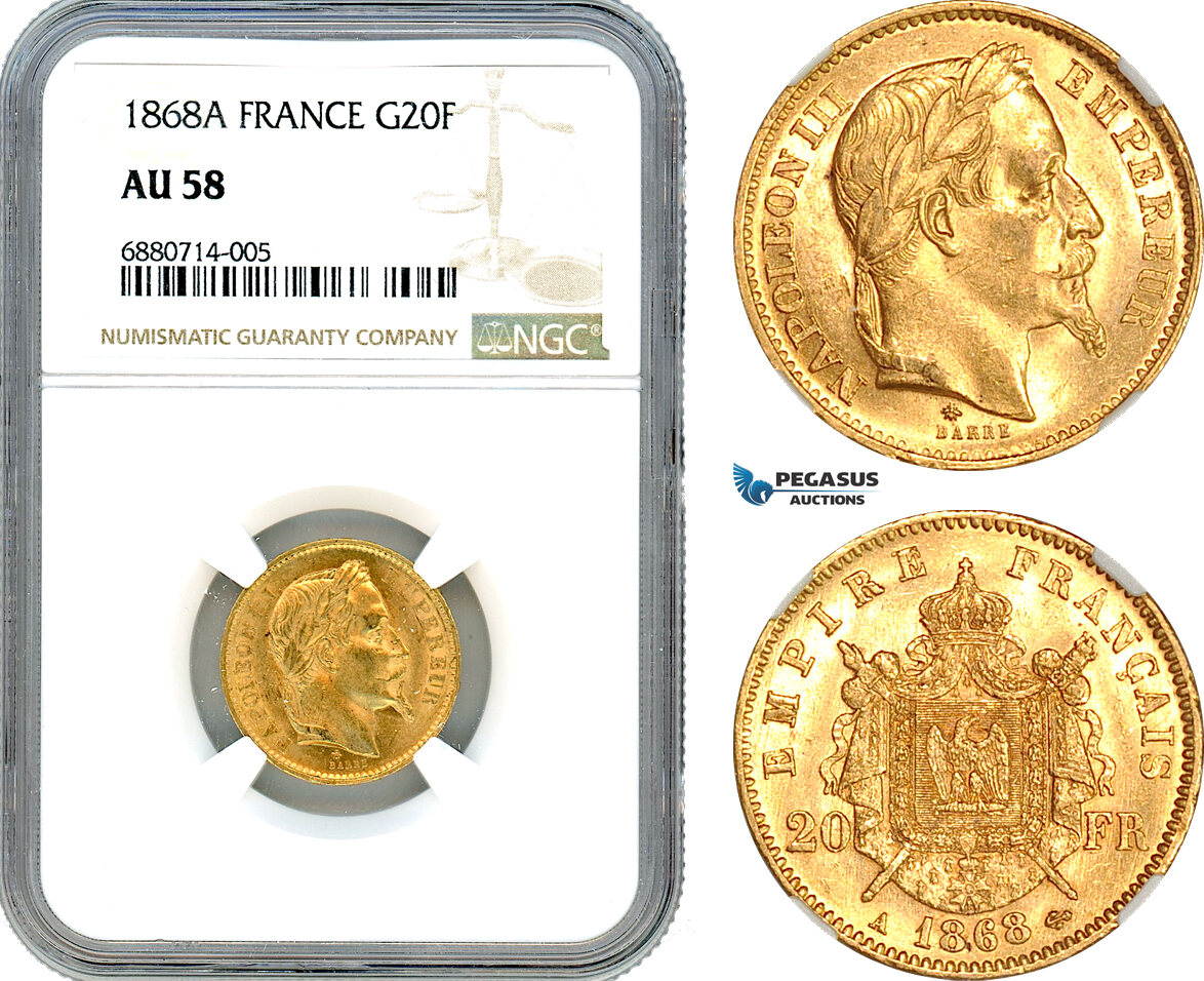 France 20 Francs 1868 NGC AU58 | MA-Shops