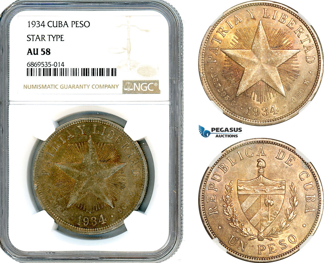 Cuba 1 Peso 1934 NGC AU58 | MA-Shops