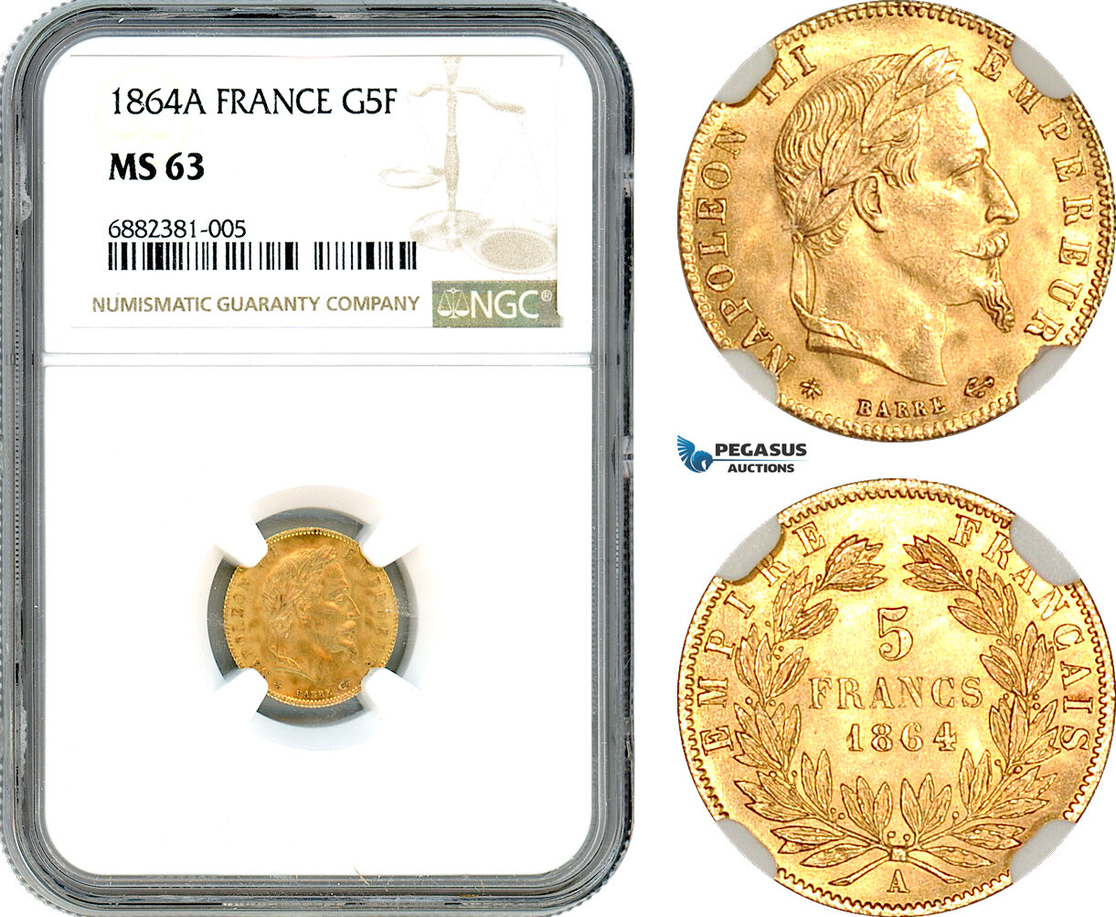 France 5 Francs 1864 NGC MS63 | MA-Shops