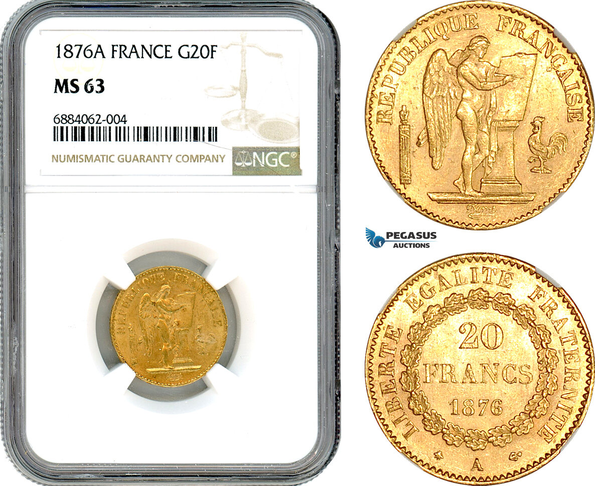 France 20 Francs 1876 NGC MS63 | MA-Shops