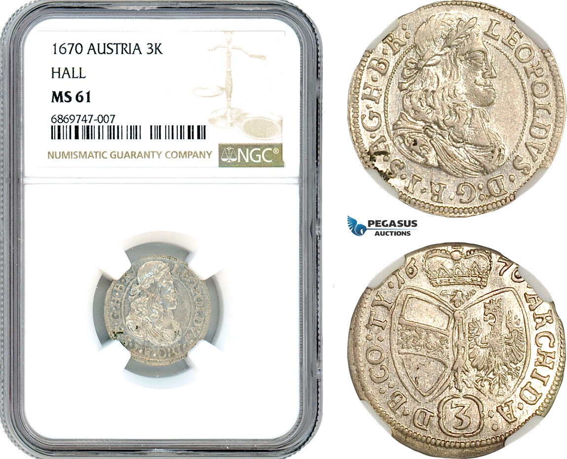 Austria 3 Kreuzer 1670 NGC MS61 | MA-Shops