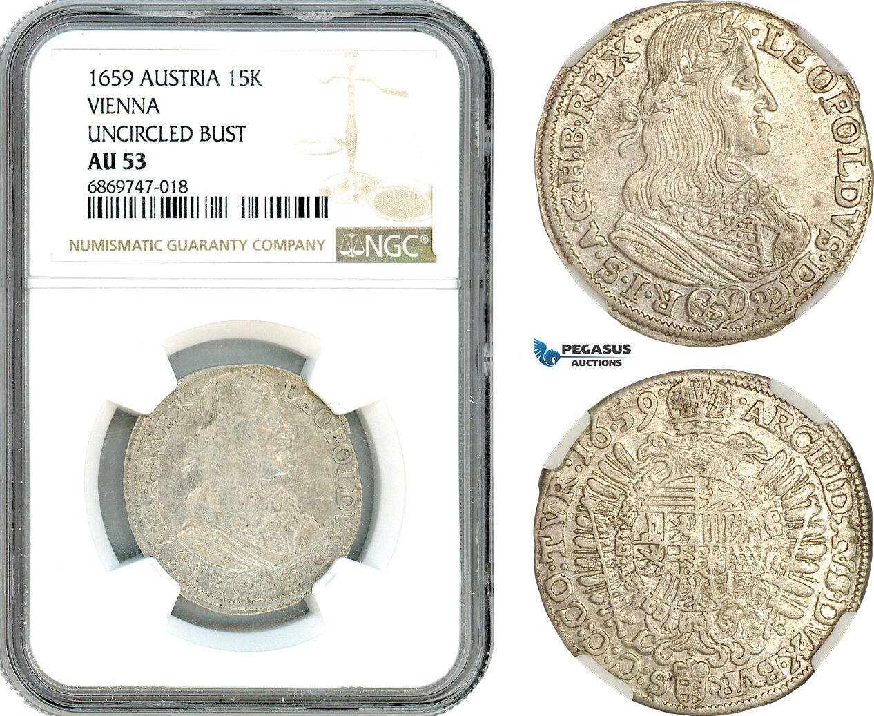 Austria 15 Kreuzer 1659 Rare variety! NGC AU53 | MA-Shops