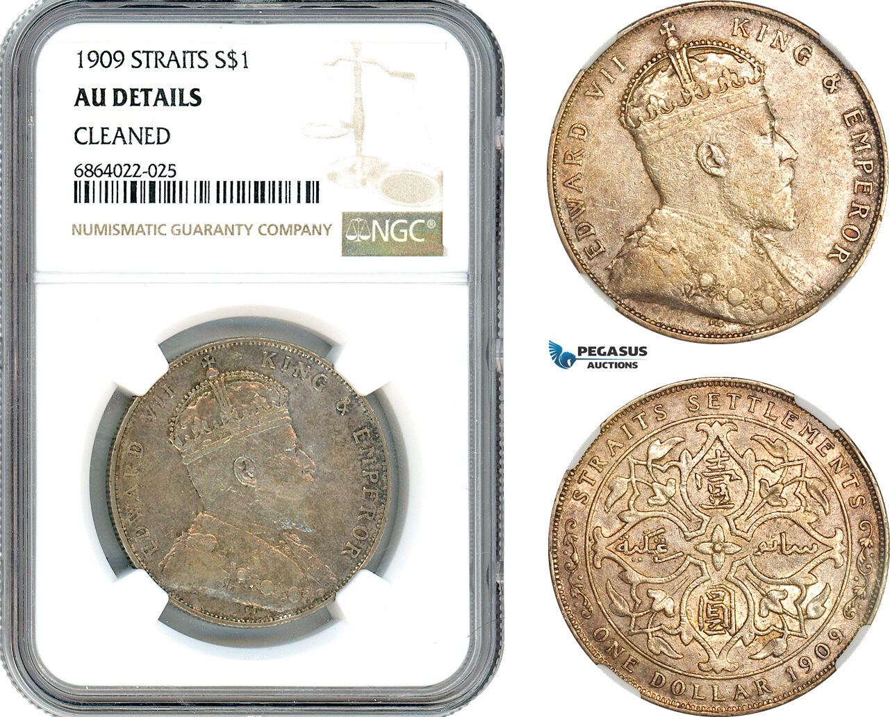 Straits Settlements 1 Dollar 1909 NGC AU Details | MA-Shops
