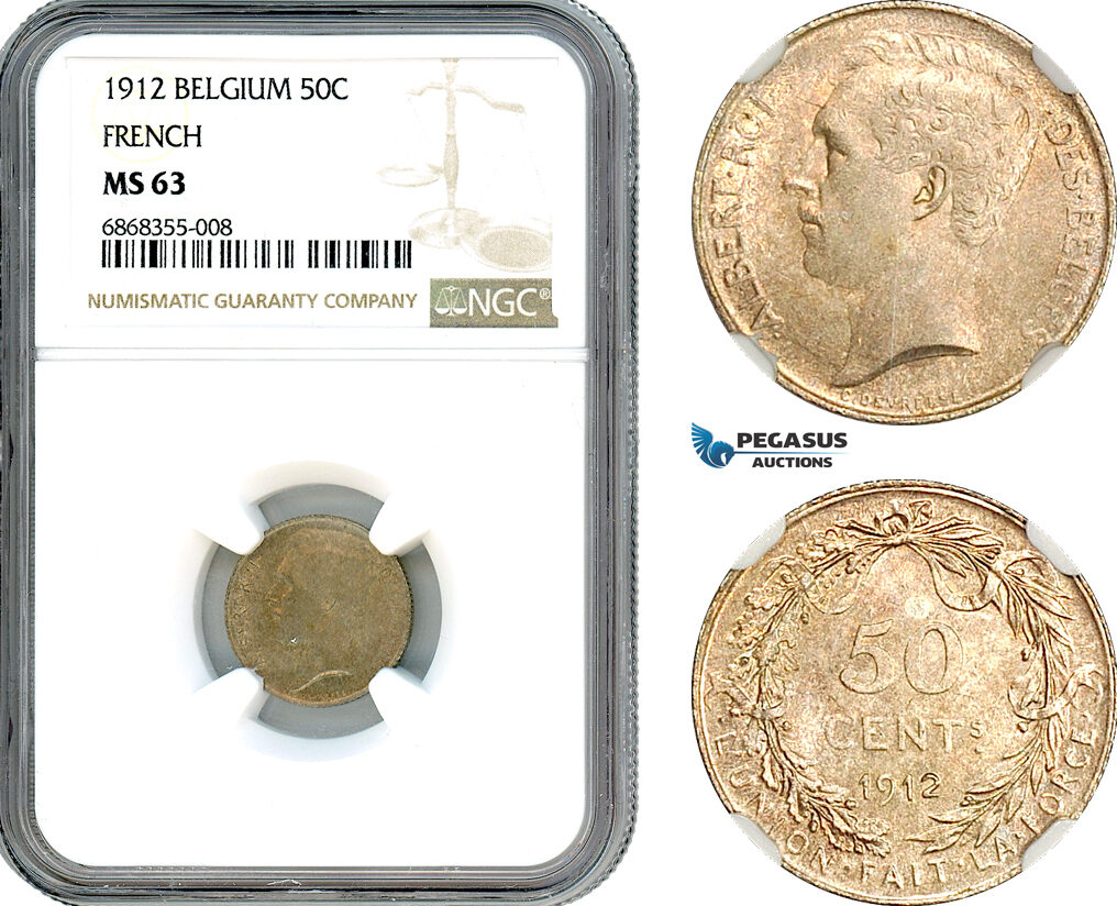 Belgium 50 Centimes 1912 NGC MS63 | MA-Shops