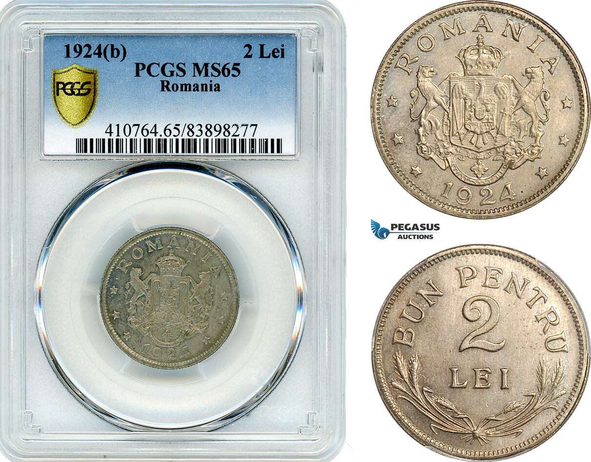 Romania 2 Lei 1924 PCGS MS65 | MA-Shops