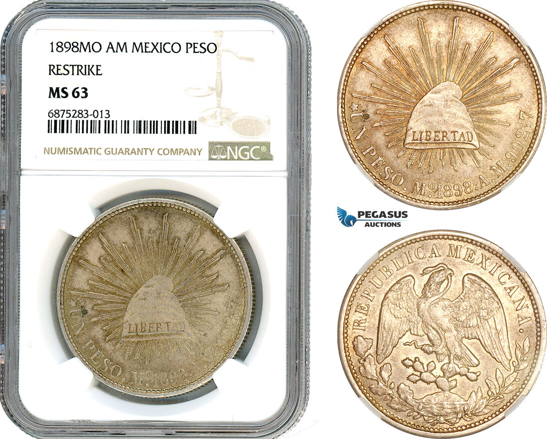 Mexico 1 Peso, Restrike 1898 NGC MS63 | MA-Shops