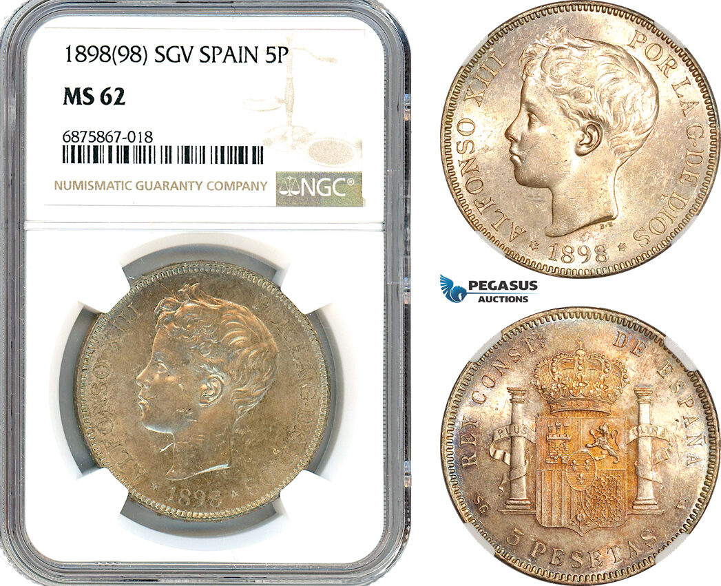 Spain 5 Pesetas 1898 (98) NGC MS62 | MA-Shops