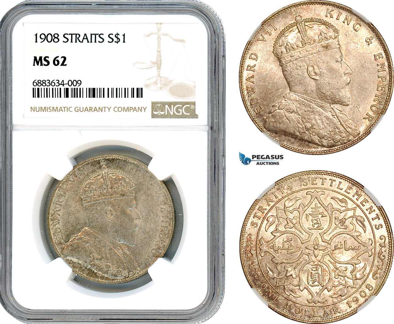 Straits Settlements 1 Dollar 1908 NGC MS62 | MA-Shops