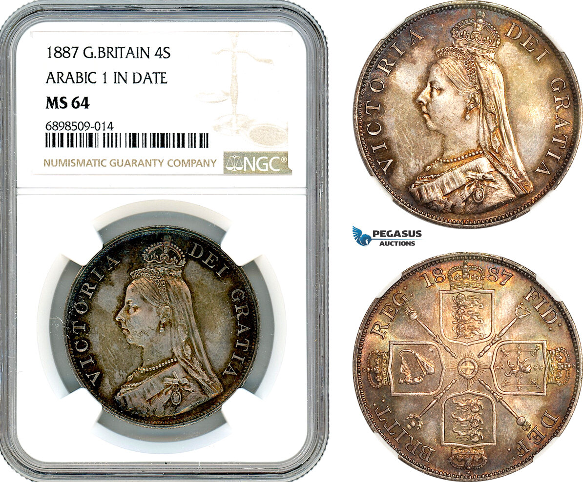 Great Britain Double Florin (4 Shillings) 1887 NGC MS64 | MA-Shops