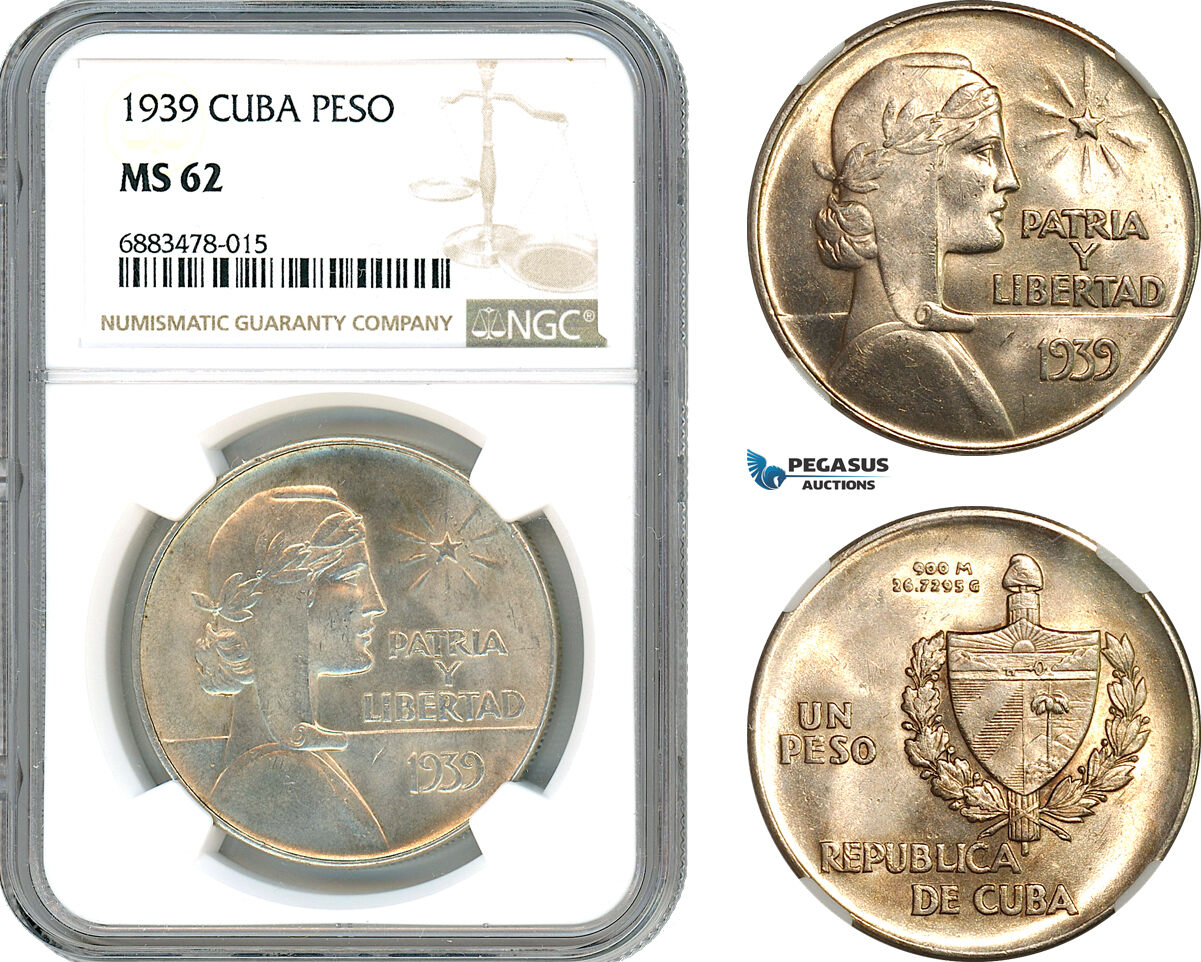 Cuba 1 Peso 1939 NGC MS62 | MA-Shops