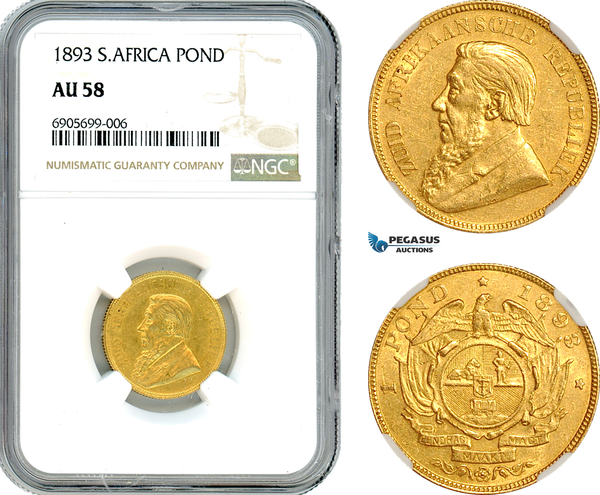 South Africa 1 Pond 1893 NGC AU58 | MA-Shops