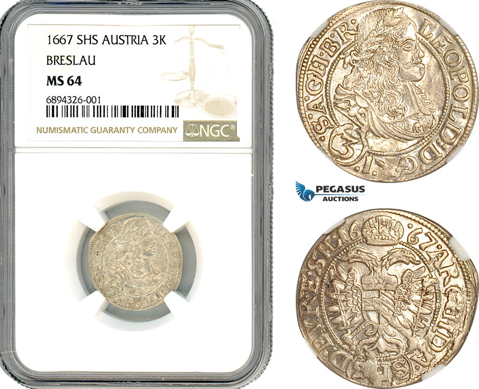Austria 3 Kreuzer 1667 NGC MS64 | MA-Shops