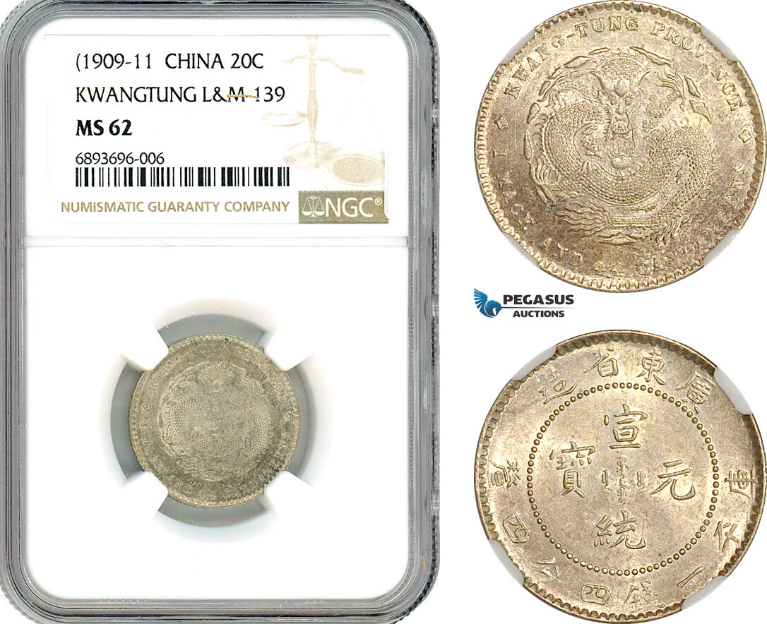 China, Kwangtung 20 Cents ND (1909-11) NGC MS62 | MA-Shops