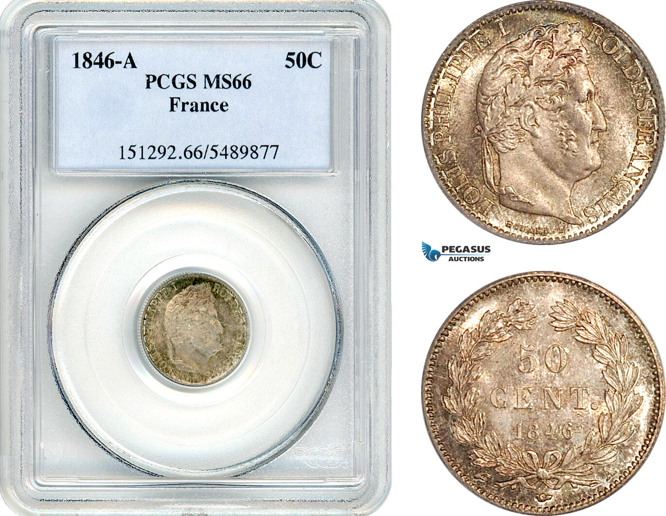 France 50 Centimes 1846 PCGS MS66 | MA-Shops