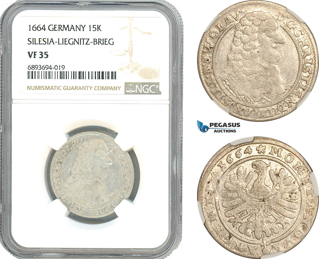 Germany, Silesia-Liegnitz-Brieg 15 Kreuzer 1664 NGC VF35 | MA-Shops