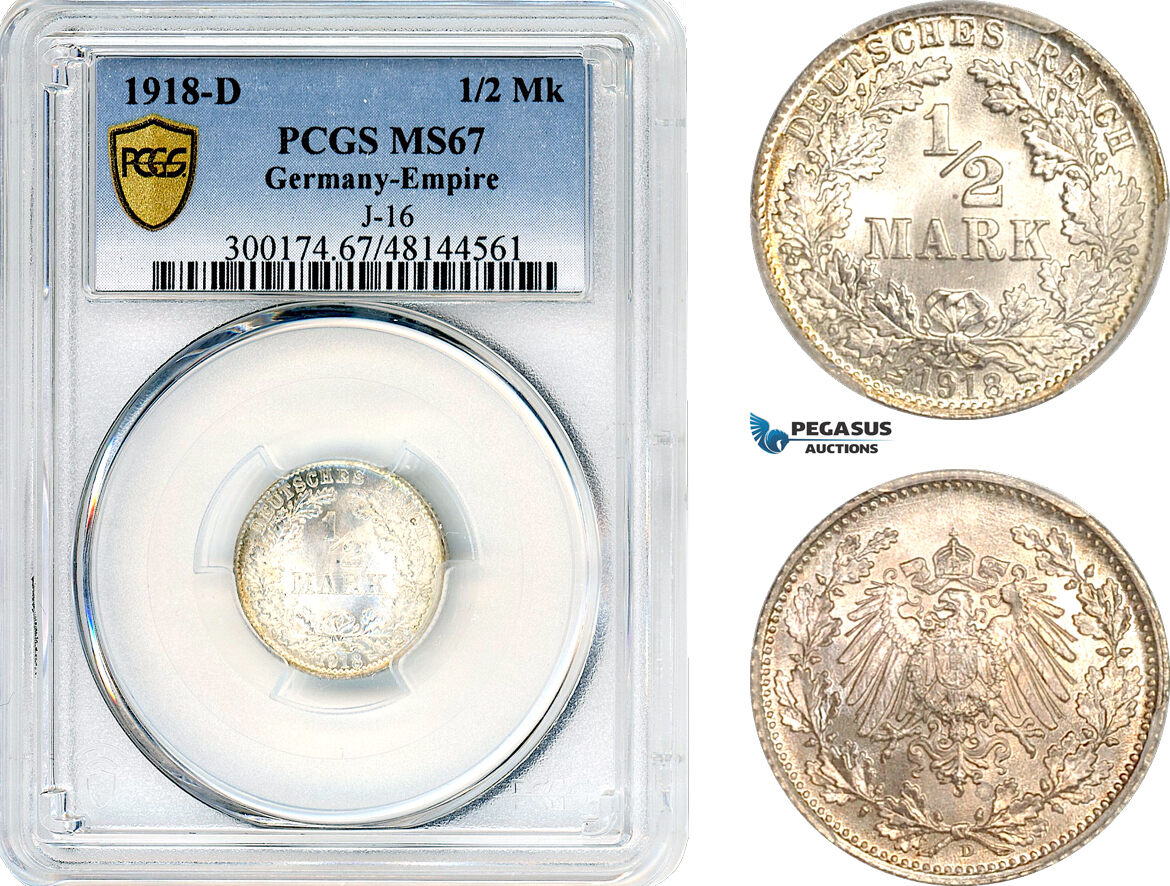 Germany 1/2 Mark 1918 PCGS MS67 | MA-Shops