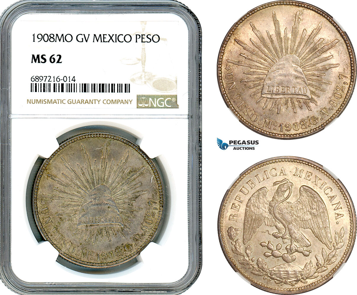 Mexico 1 Peso 1908 NGC MS62 | MA-Shops