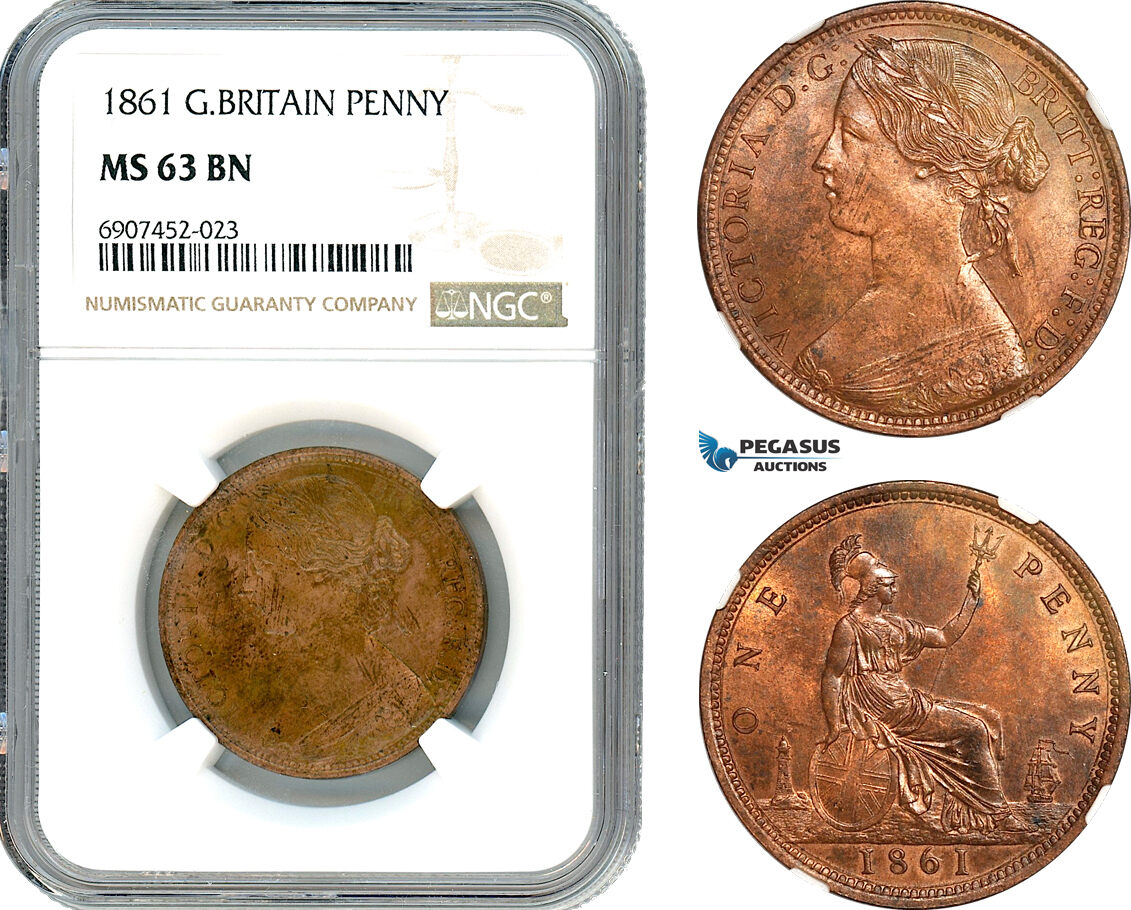 Great Britain 1 Penny 1861 NGC MS63BN | MA-Shops