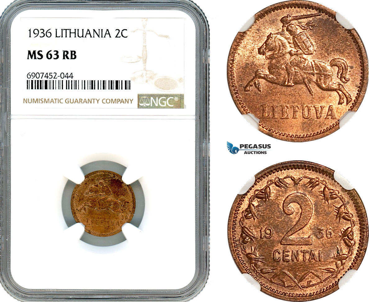 Lithuania 2 Centai 1936 NGC MS63RB | MA-Shops