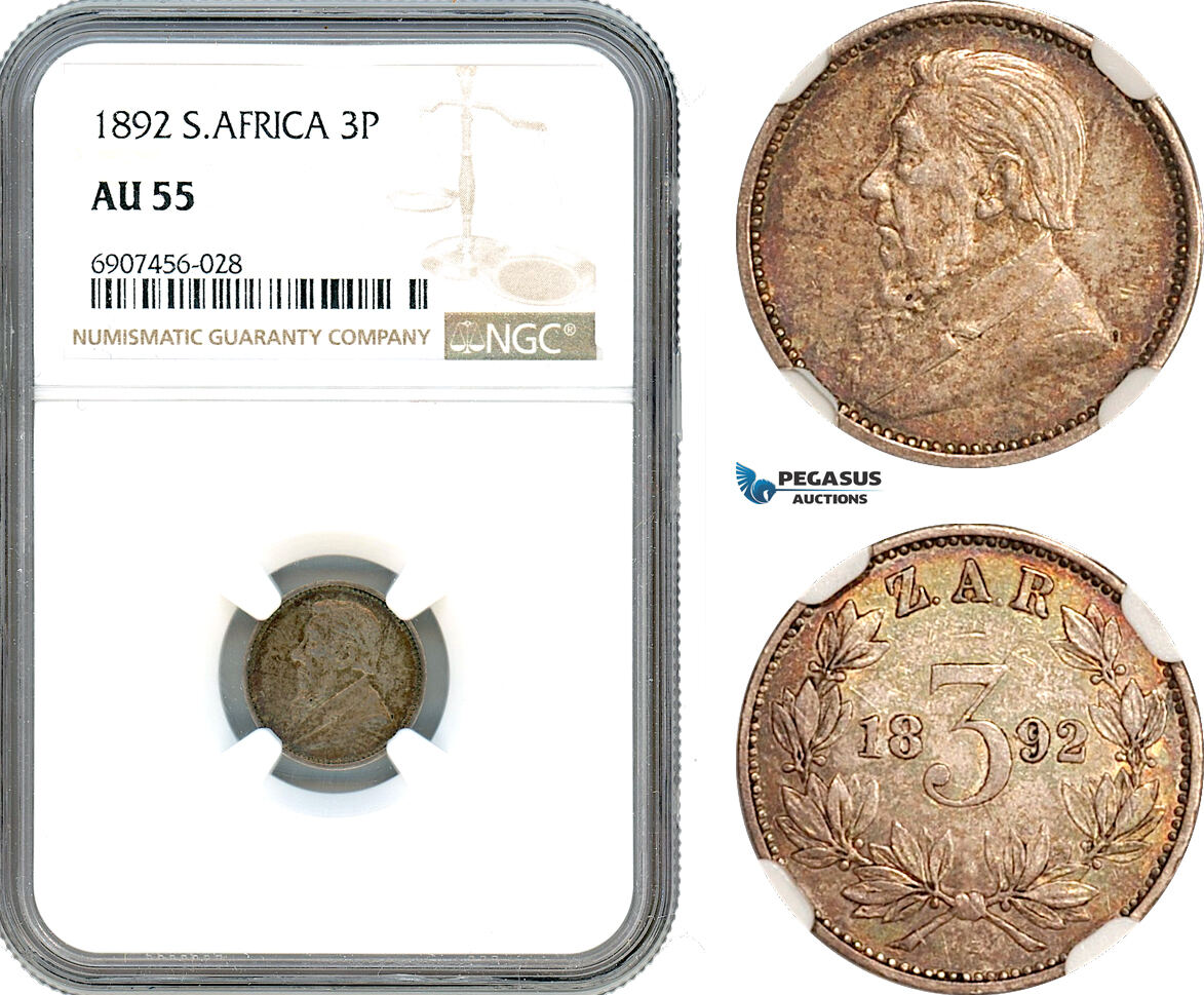 South Africa 3 Pence 1892 NGC AU55 | MA-Shops