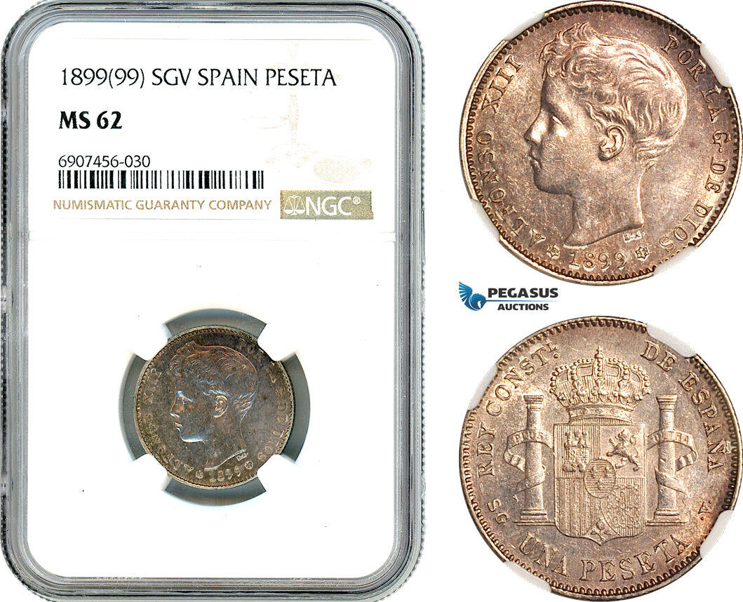 Spain 1 Peseta 1899 NGC MS62 | MA-Shops