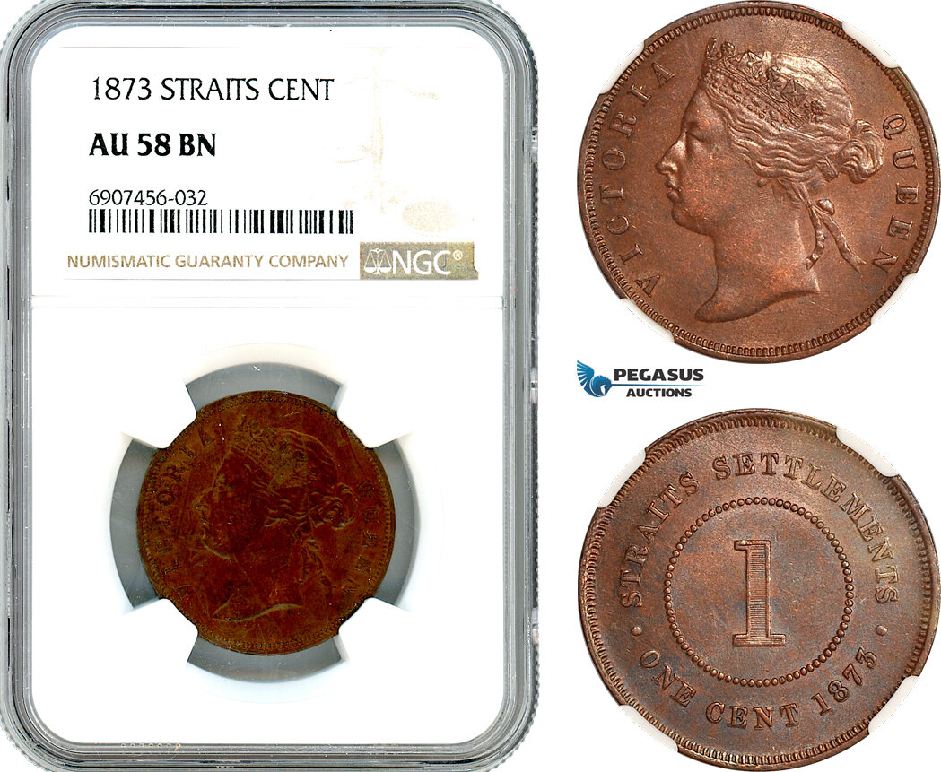 Straits Settlements 1 Cent 1873 NGC AU58BN | MA-Shops