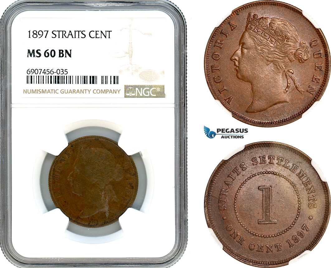 Straits Settlements 1 Cent 1897 NGC MS60BN | MA-Shops