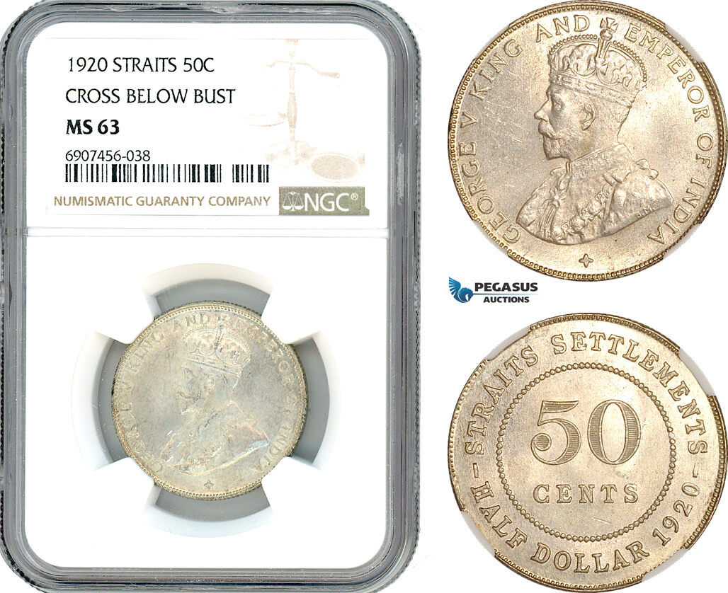 Straits Settlements 50 Cents 1920 NGC MS63 | MA-Shops