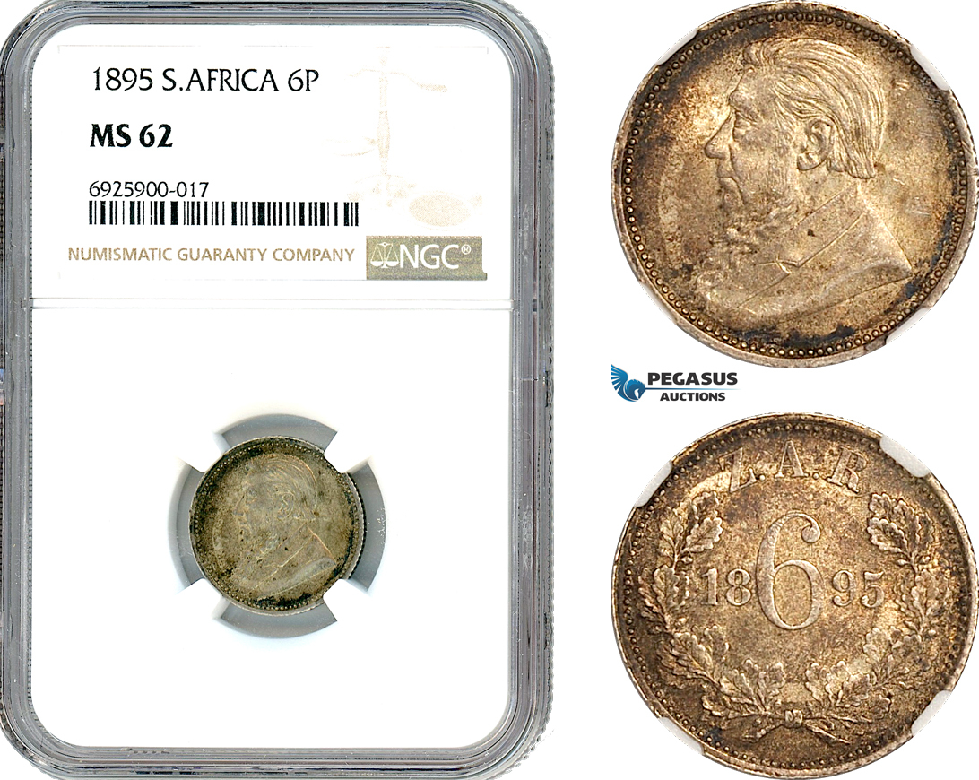 South Africa 6 Pence 1895 NGC MS62 | MA-Shops