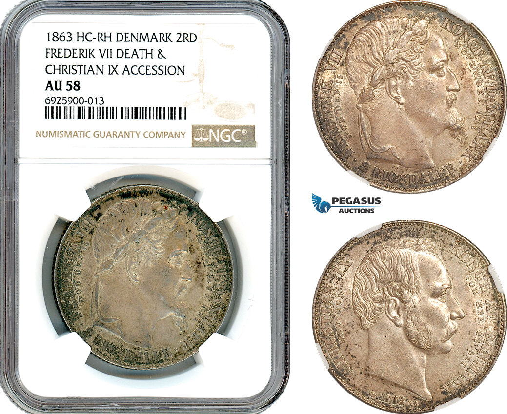 Denmark 2 Rigsdaler 1863 NGC AU58 | MA-Shops