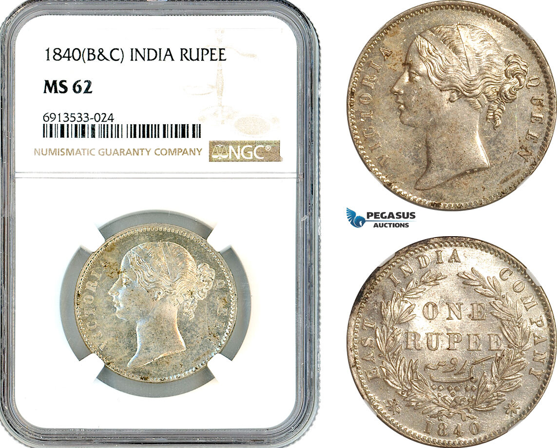 India, British 1 Rupee 1840 NGC MS62 | MA-Shops