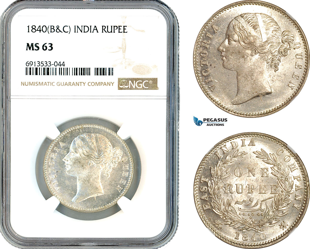 India, British 1 Rupee 1840 NGC MS63 | MA-Shops