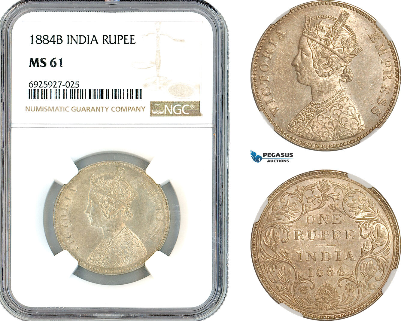 India, British 1 Rupee 1884 NGC MS61 | MA-Shops
