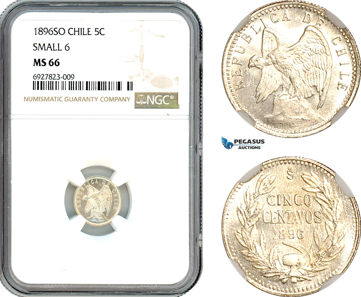 Chile 5 Centavos 1896 NGC MS66, Top Pop! | MA-Shops