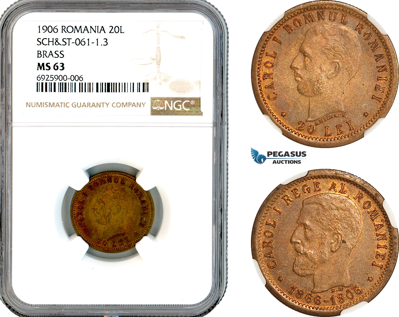 Romania Pattern 20 Lei 1906 NGC MS63, Top Pop! | MA-Shops