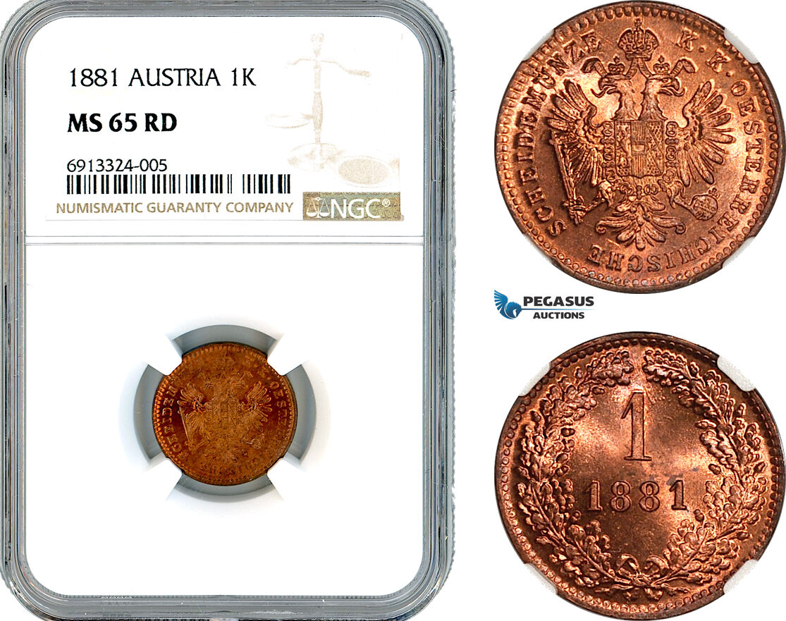 Austria 1 Kreuzer 1881 NGC MS65RD | MA-Shops
