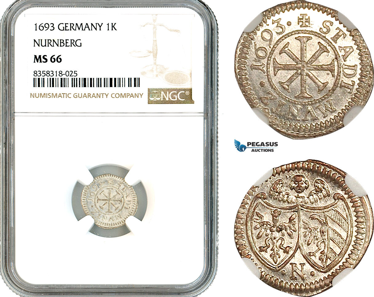 Germany, Nurnberg 1 Kreuzer 1693 NGC MS66, Top Pop! | MA-Shops
