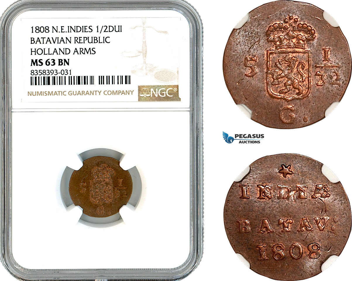 Netherlands East Indies 1/2 Duit 1808 NGC MS63BN | MA-Shops